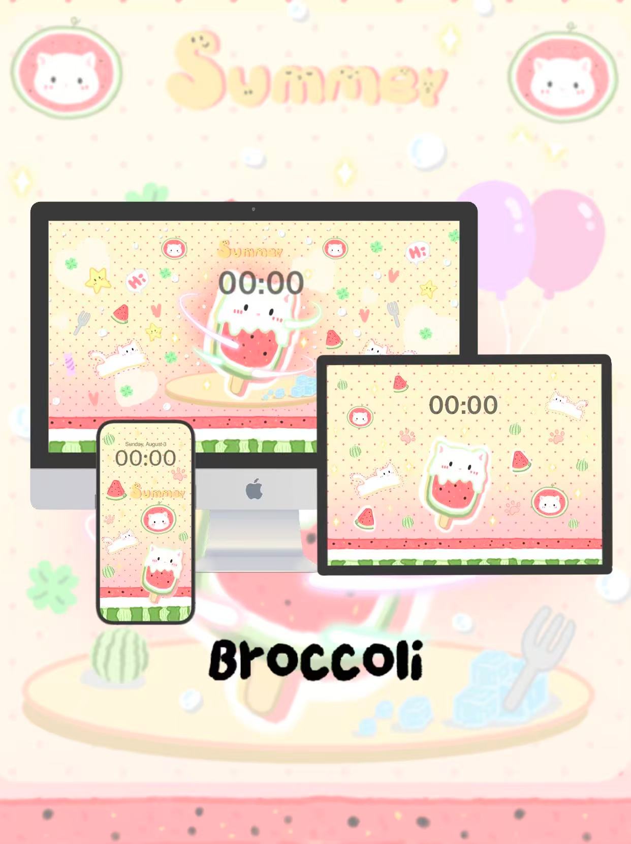 "Adorable Meow: Cheese Foam Watermelon Pop 🍉🍦 "Phone / ipad / pc wallp ...