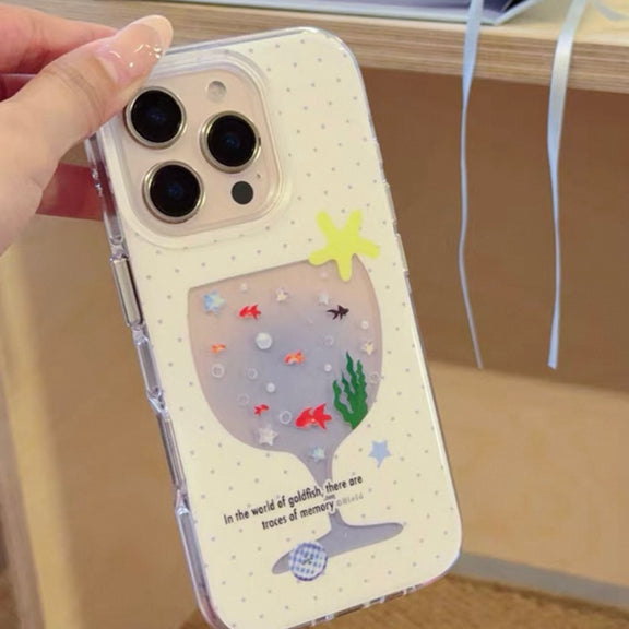 Cute Wave Point Short footed Cup Blue Dyeing Fish Tank🐟🫧Phone Case (No ...