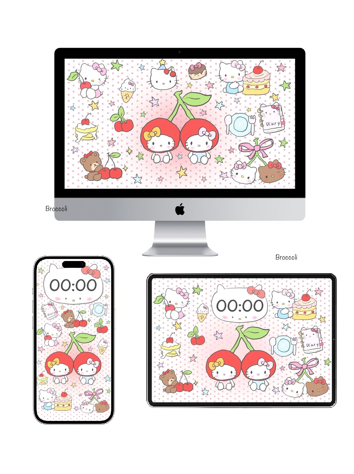 Cherry kitty 🍒Phone / ipad / PC wallpaper （37） – Broccoli